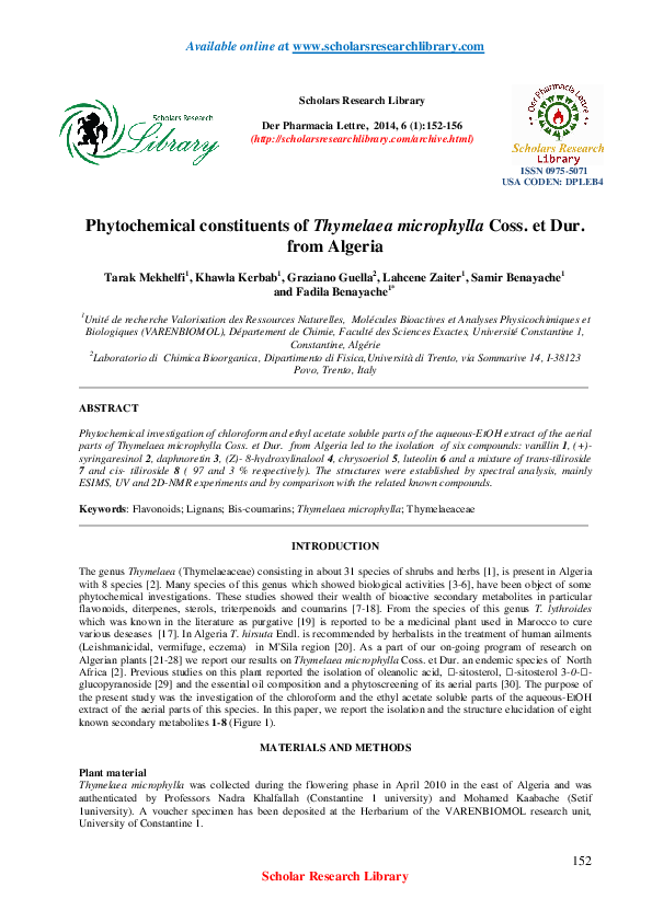 (PDF) Phytochemical constituents of Thymelaea microphylla Coss. et Dur ...