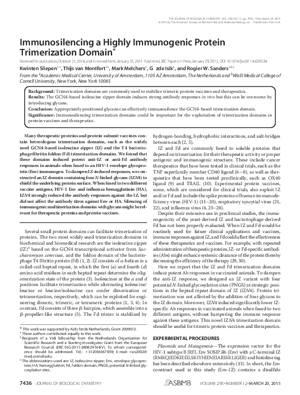 (PDF) Immunosilencing a highly immunogenic protein trimerization domain