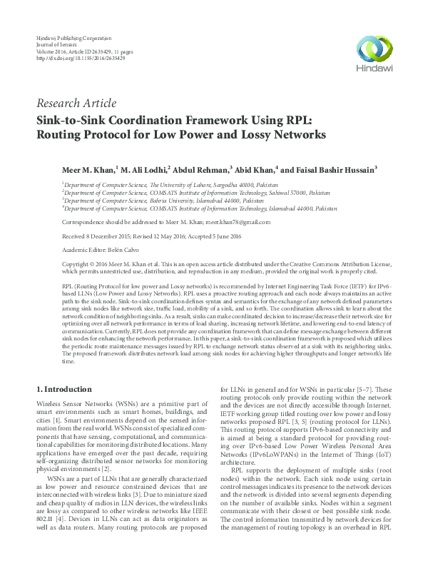 Pdf Sink To Sink Coordination Framework Using Rpl Routing Protocol