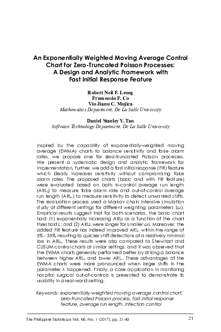 Pdf An Exponentially Weighted Moving Average Control Chart For Zero Truncated Poisson