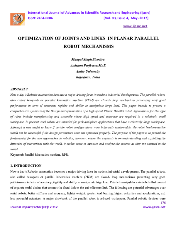 (PDF) OPTIMIZATION OF JOINTS AND LINKS IN PLANAR PARALLEL ROBOT MECHANISMS