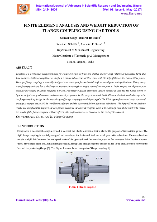 (PDF) FINITE ELEMENT ANALYSIS AND WEIGHT REDUCTION OF FLANGE COUPLING USING CAE TOOLS