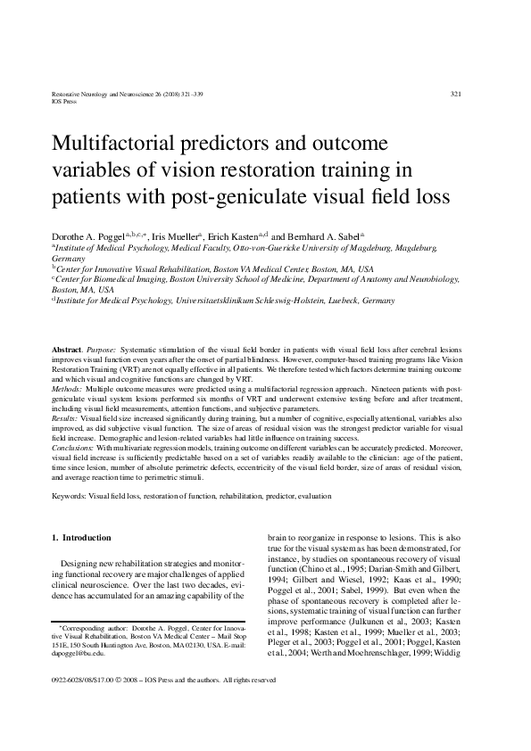 (PDF) Multifactorial predictors and outcome variables of vision restoration training in patients ...