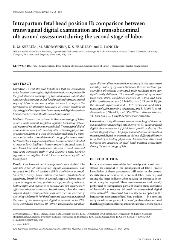 (PDF) Intrapartum fetal head position II: comparison between ...