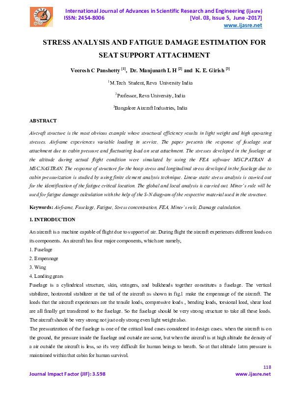 (PDF) STRESS ANALYSIS AND FATIGUE DAMAGE ESTIMATION FOR SEAT SUPPORT ...