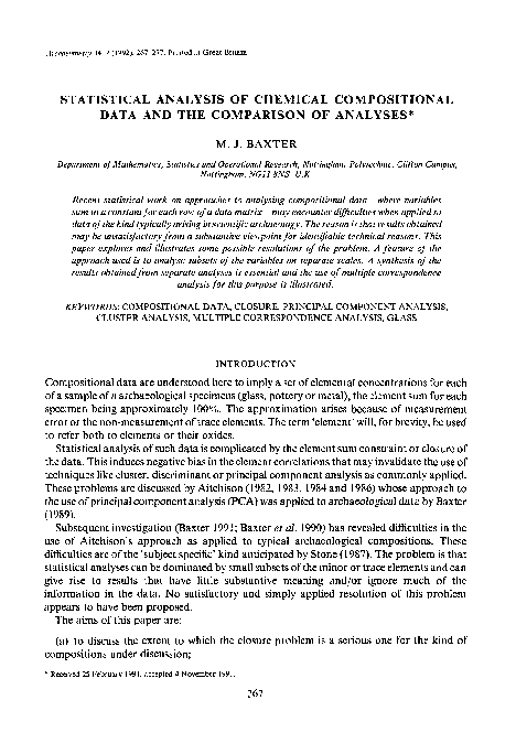 Pdf Statistical Analysis Of Chemical Compositional Data And The