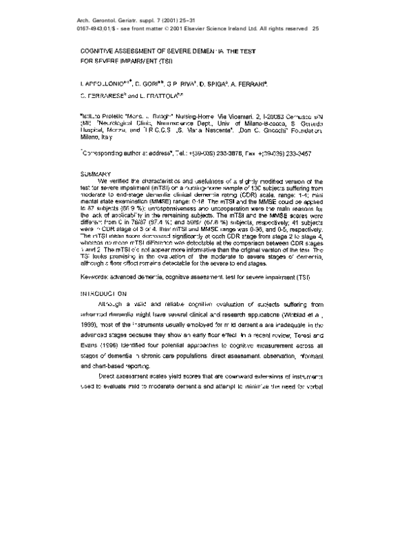 (PDF) Cognitive assessment of severe dementia: The test for severe ...