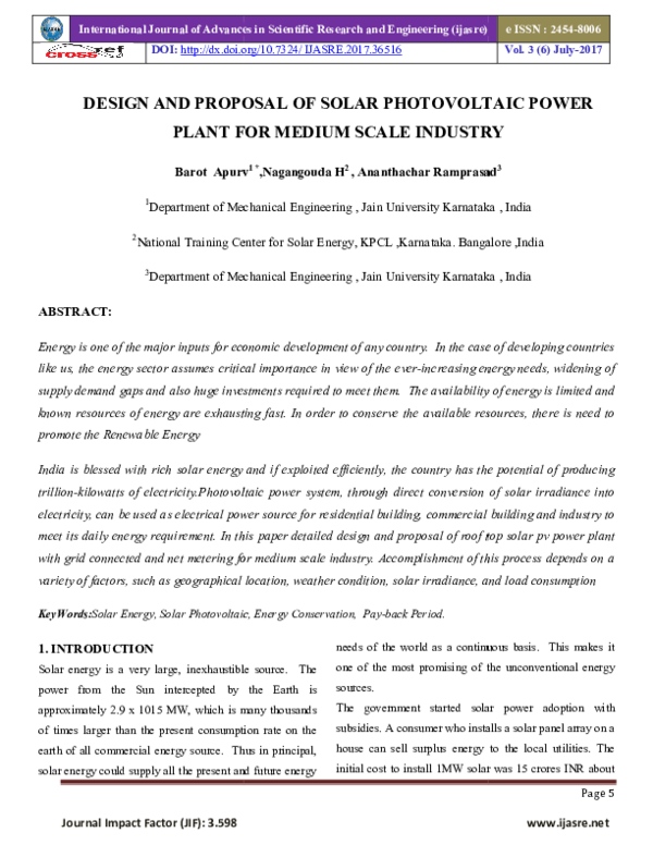(PDF) DESIGN AND PROPOSAL OF SOLAR PHOTOVOLTAIC POWER PLANT FOR MEDIUM ...