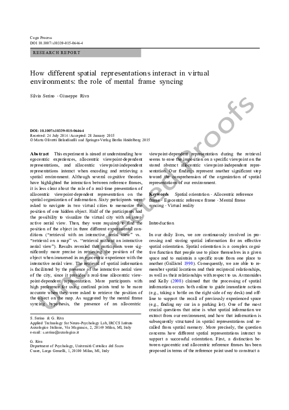 (PDF) Spatial Representation Interactions in VR