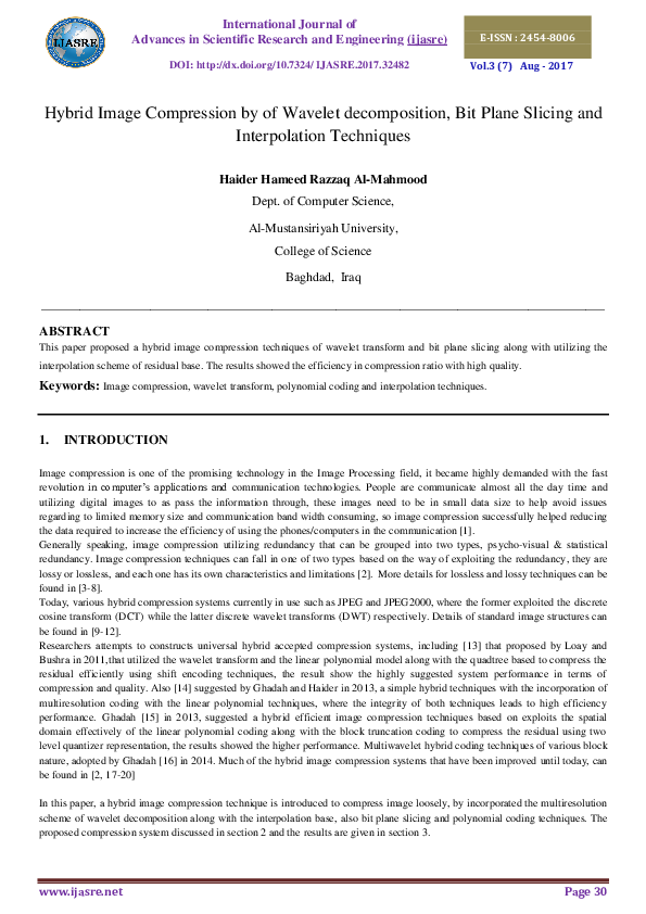 (PDF) Hybrid Image Compression by of Wavelet decomposition, Bit Plane Slicing and Interpolation ...