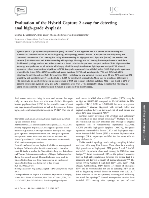 (PDF) Evaluation of the hybrid capture 2 assay for detecting anal high ...
