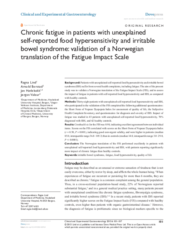 (PDF) Chronic fatigue in patients with unexplained self-reported food ...