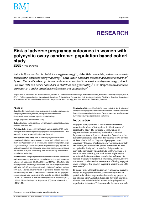 (PDF) Risk of adverse pregnancy outcomes in women with polycystic ovary ...