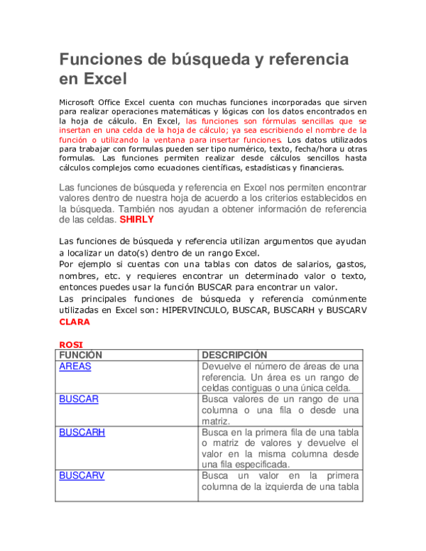 (DOC) Funciones de búsqueda y referencia en Excel