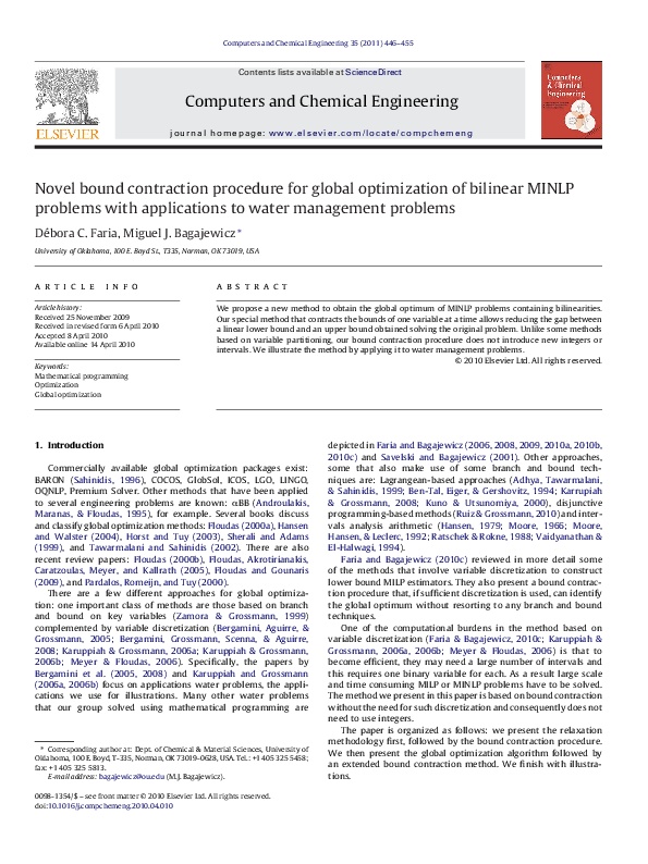 Pdf Novel Bound Contraction Procedure For Global Optimization Of Bilinear Minlp Problems With