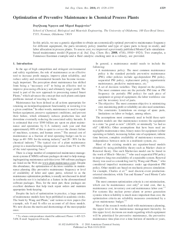 (PDF) Optimization of Preventive Maintenance in Chemical Process Plants