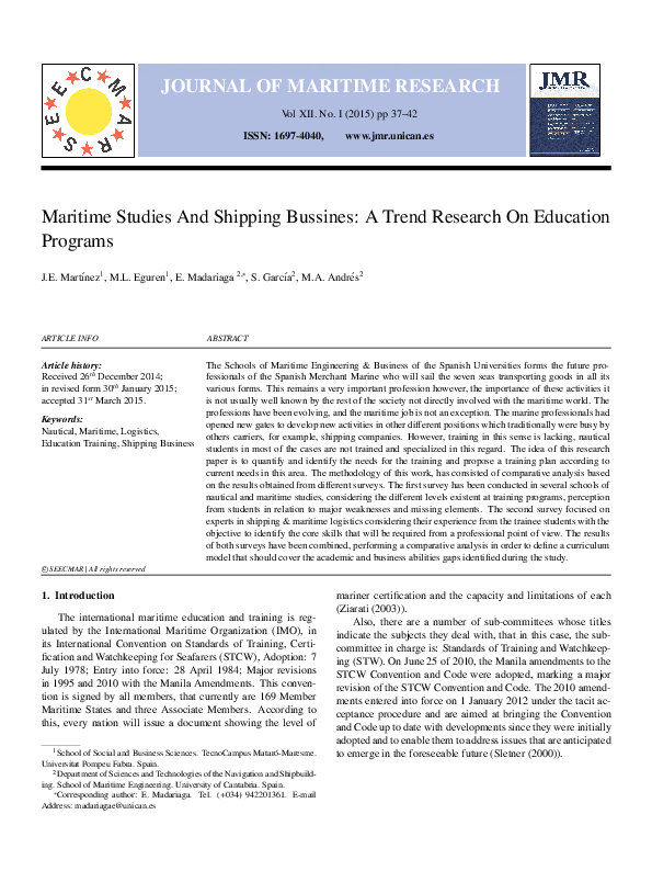 (PDF) Maritime Studies And Shipping Bussines: A Trend Research On ...
