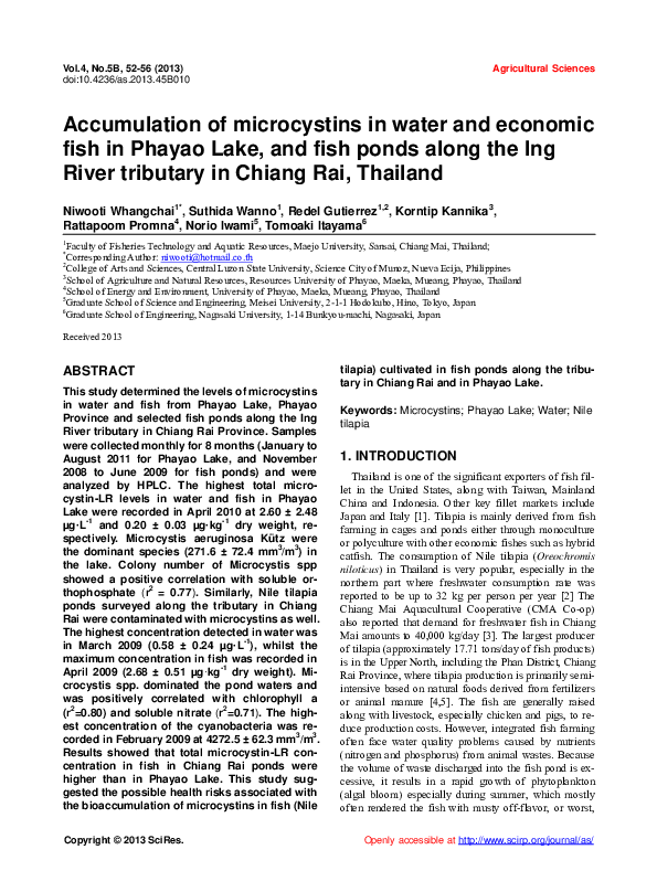 (PDF) Accumulation of microcystins in water and economic fish in Phayao ...