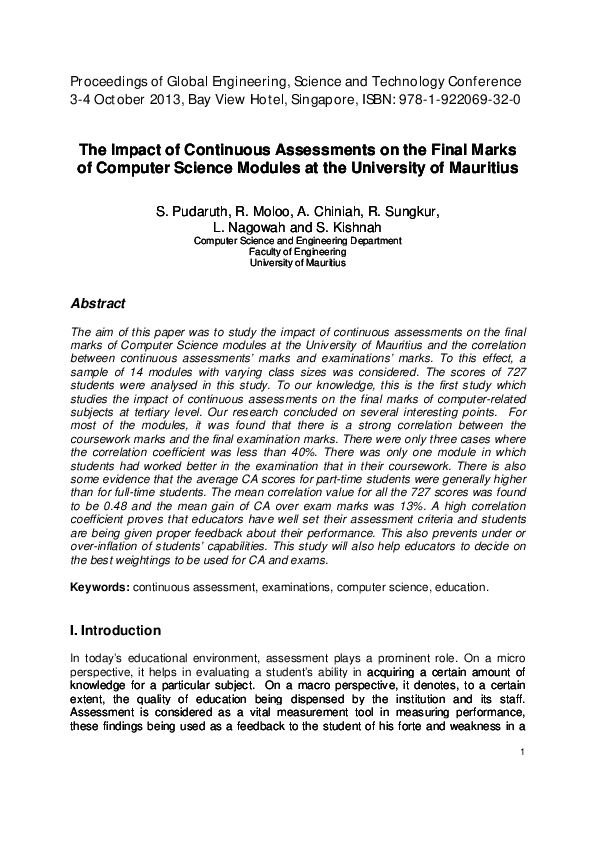 (PDF) The Impact of Continuous Assessments on the Final Marks of ...