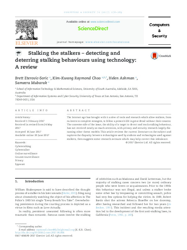 (PDF) Stalking the stalkers – detecting and deterring stalking ...