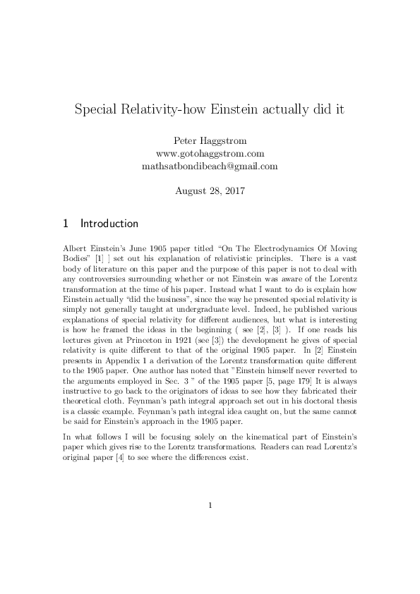 (PDF) Special Relativity-how Einstein actually did it