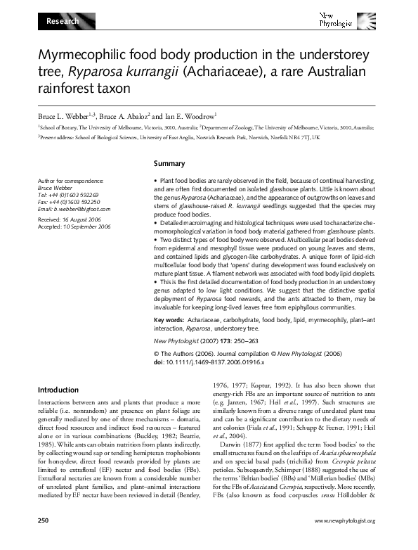 (PDF) Myrmecophilic food body production in the understorey tree ...