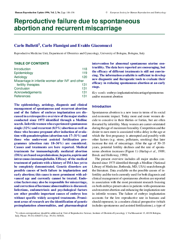 (PDF) Reproductive failure due to spontaneous abortion and recurrent ...