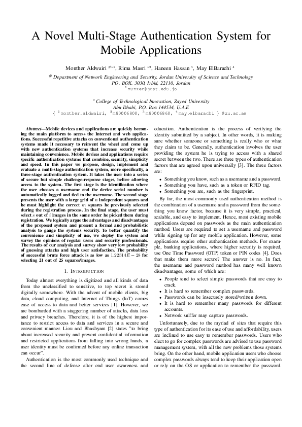 (PDF) A Novel Multi-Stage Authentication System for Mobile Applications