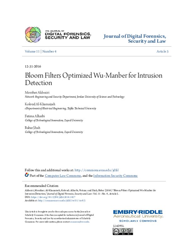 (PDF) Bloom Filters Optimized Wu-Manber for Intrusion Detection