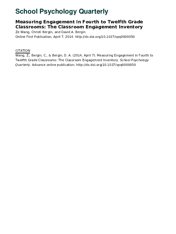(PDF) Measuring engagement in fourth to twelfth grade classrooms: the ...