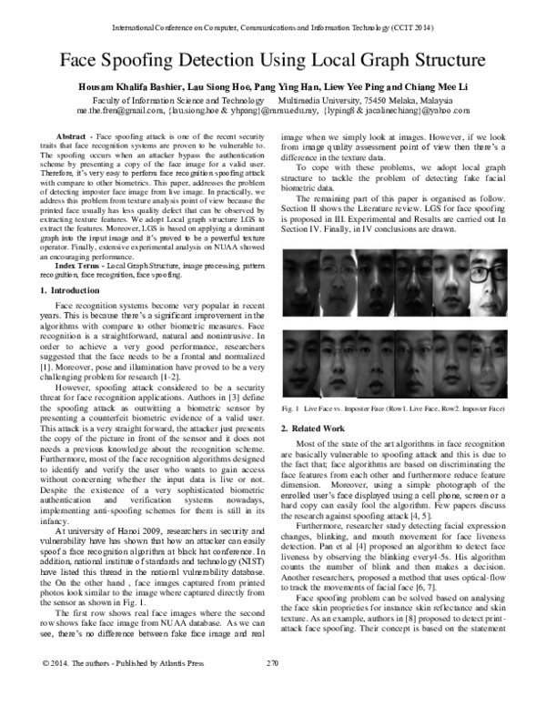 Pdf Face Spoofing Detection Using Local Graph Structure