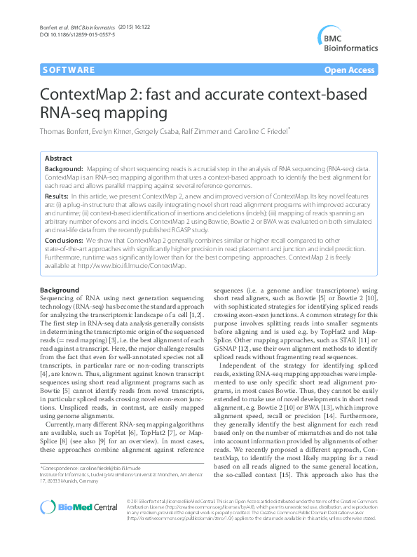 Pdf Contextmap 2 Fast And Accurate Context Based Rna Seq Mapping
