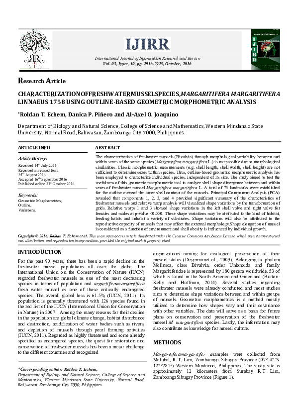 (PDF) CHARACTERIZATION OF FRESHWATER MUSSEL SPECIES, MARGARITIFERA ...