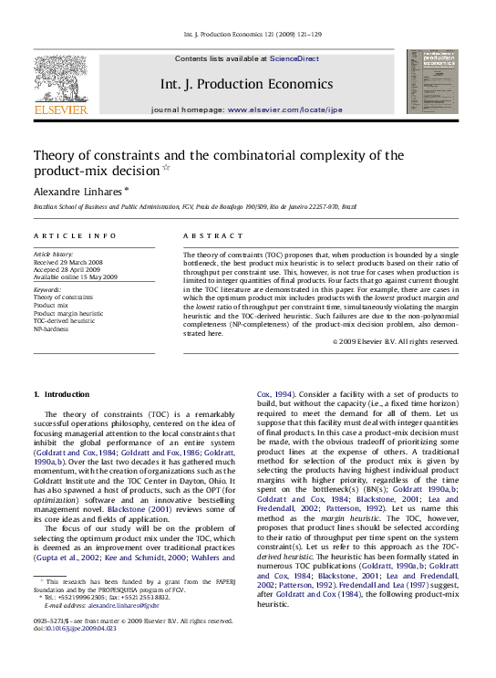 (PDF) Theory of constraints and the combinatorial complexity of the product-mix decision