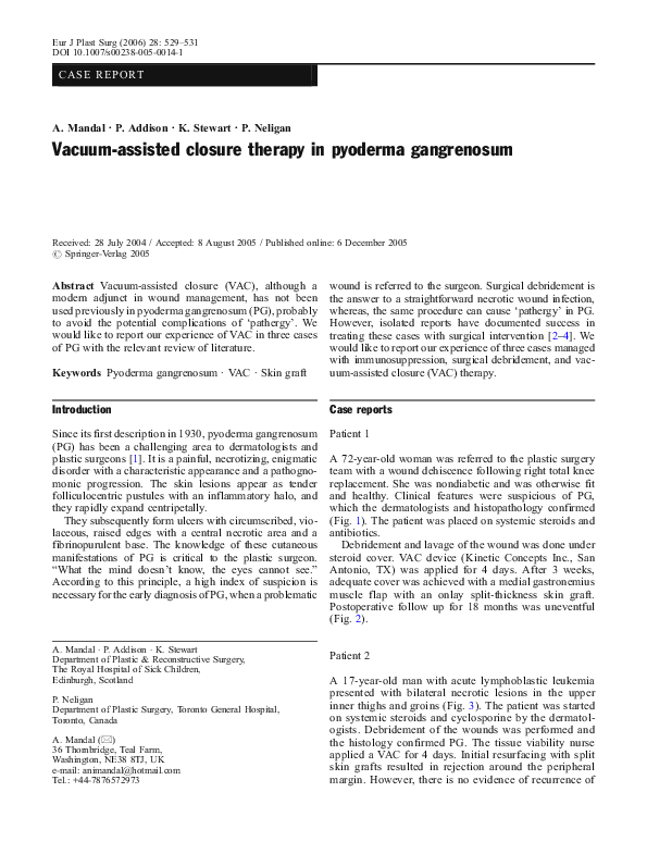 (PDF) Vacuum-assisted closure therapy in pyoderma gangrenosum