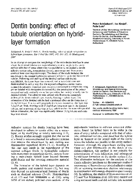 (PDF) Dentin bonding: effect of tubule orientation on hybrid-layer ...