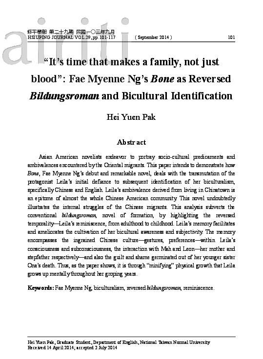 (PDF) "It's time that makes a family, not just blood": Fae Myenne Ng's ...