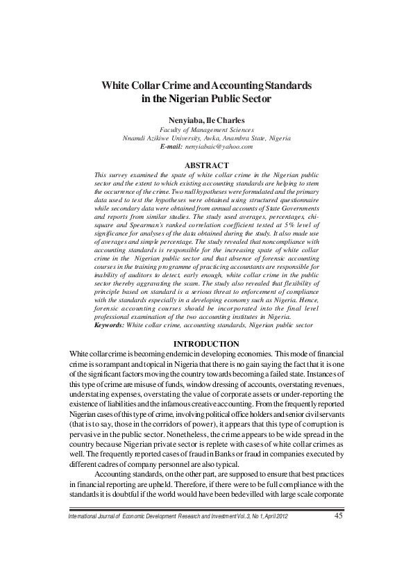 (PDF) White Collar Crime and Accounting Standards in the Nigerian ...