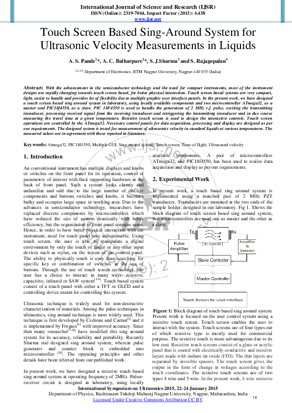 (PDF) Touch Screen Based Sing-Around System for Ultrasonic Velocity ...