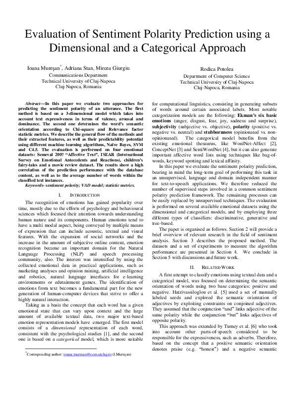 Pdf Evaluation Of Sentiment Polarity Prediction Using A Dimensional