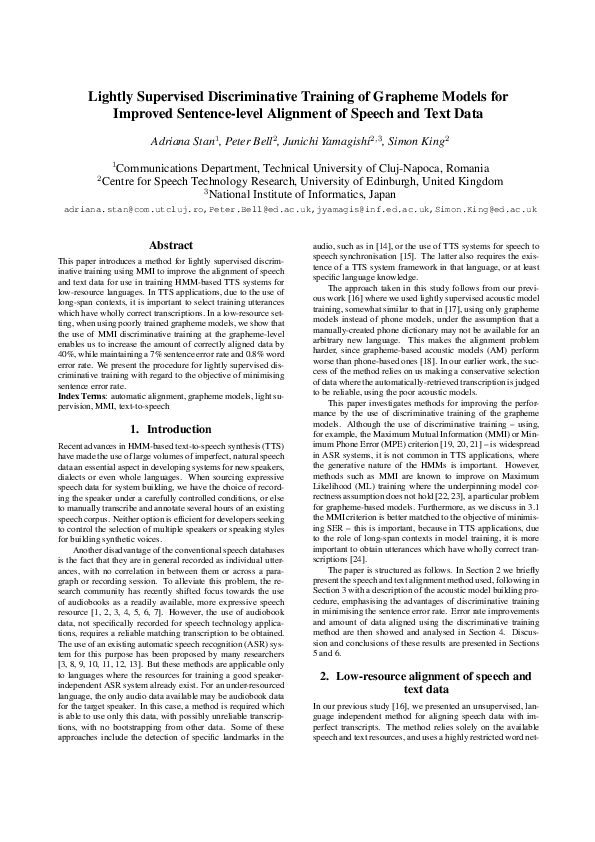 (PDF) Lightly supervised discriminative training of grapheme models for improved sentence-level ...