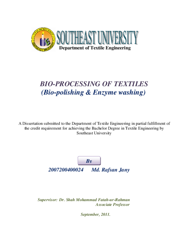 (PDF) BIO-PROCESSING OF TEXTILES (Bio-polishing & Enzyme washing