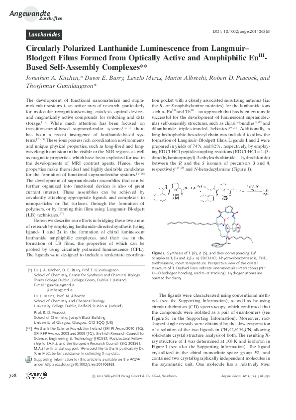 (PDF) Circularly Polarized Lanthanide Luminescence from Langmuir-Blodgett Films Formed from ...