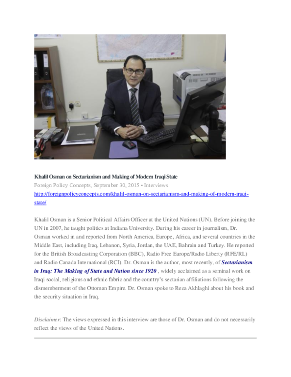 (DOC) Khalil Osman on Sectarianism and Making of Modern Iraqi Statekhalil-osman-on-sectarianism ...