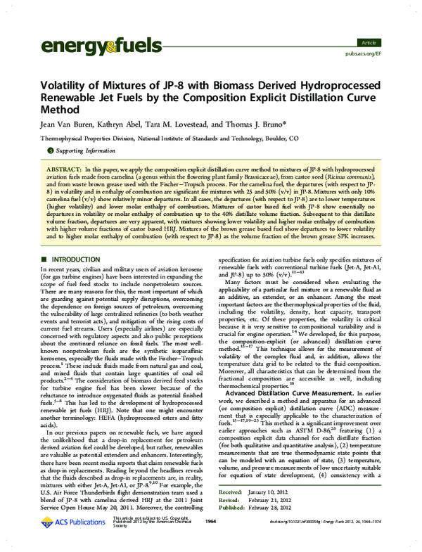 (PDF) Volatility of Mixtures of JP-8 with Biomass Derived ...