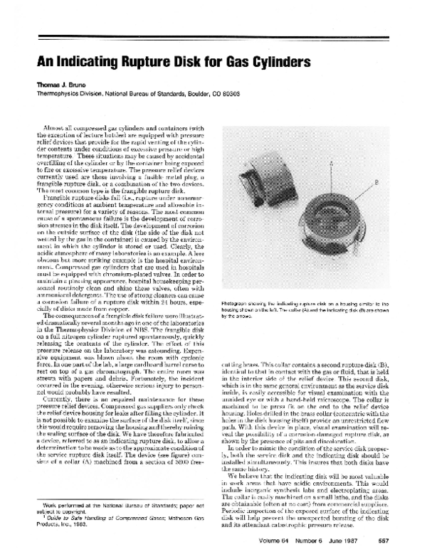 (PDF) An indicating rupture disk for gas cylinders
