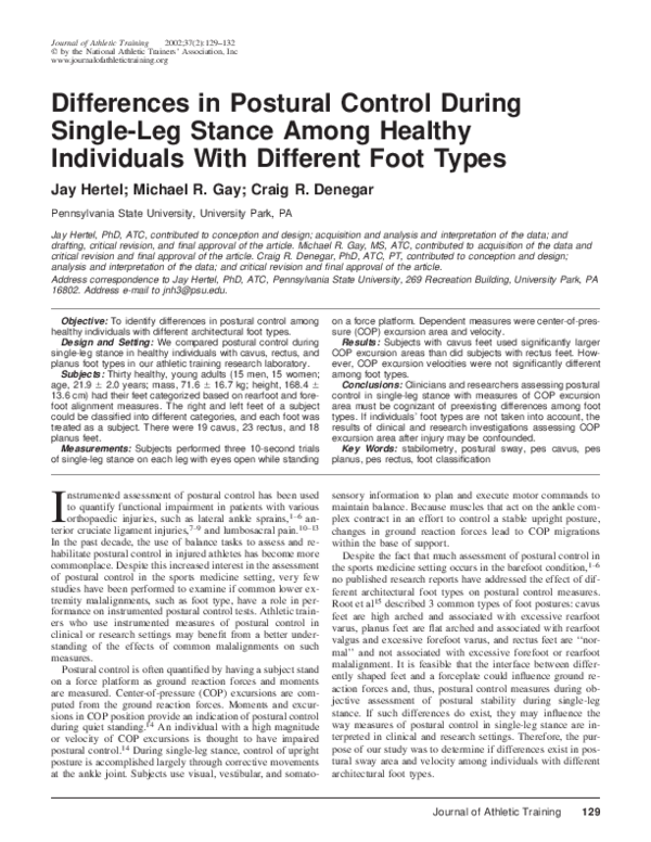 (PDF) Differences in Postural Control During Single-Leg Stance Among ...