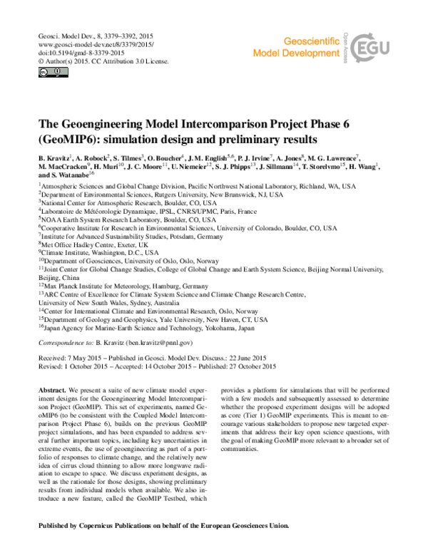 The Geoengineering Model Intercomparison Project Phase 6 (GeoMIP6 ...