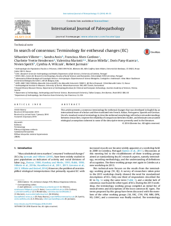 (PDF) In search of consensus: Terminology for entheseal changes (EC)
