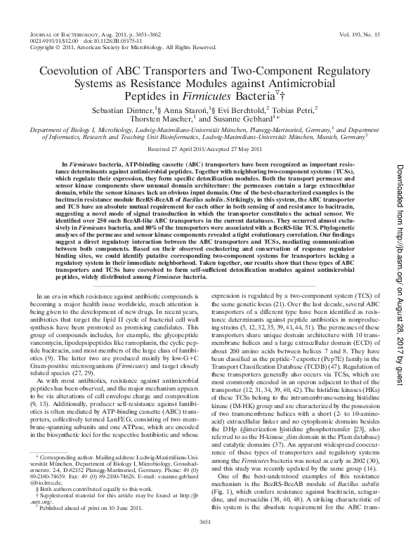 (PDF) Coevolution of ABC Transporters and Two-Component Regulatory ...